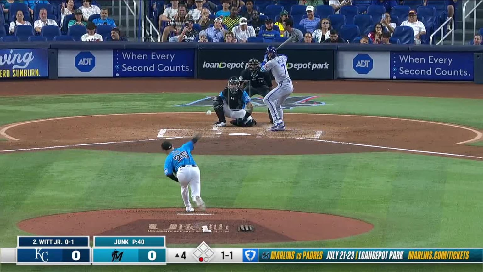 Bobby Witt Jr. doubles (33) on a sharp line drive to center fielder ...