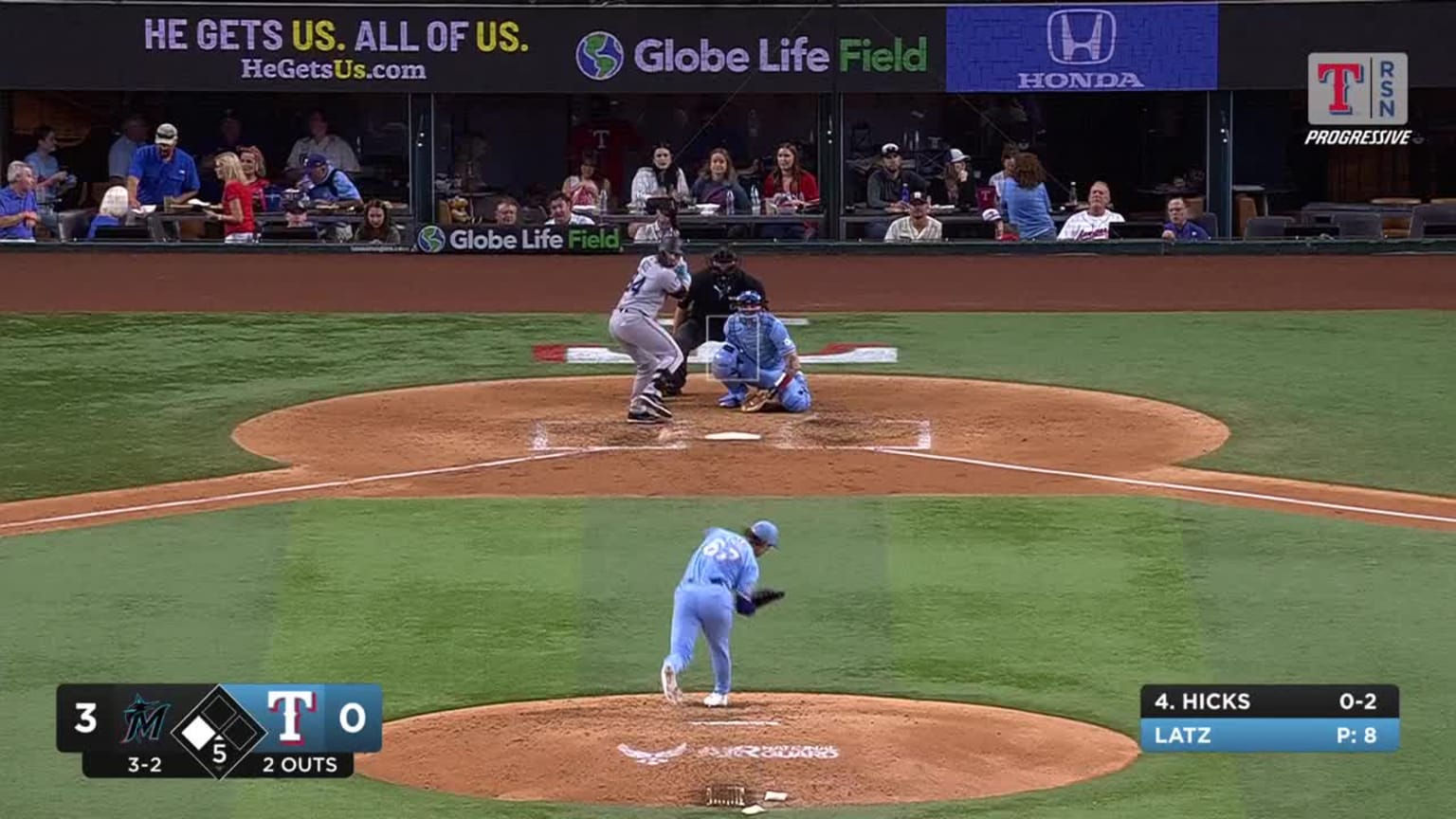 Liam Hicks pops out softly to catcher Jonah Heim in foul territory ...