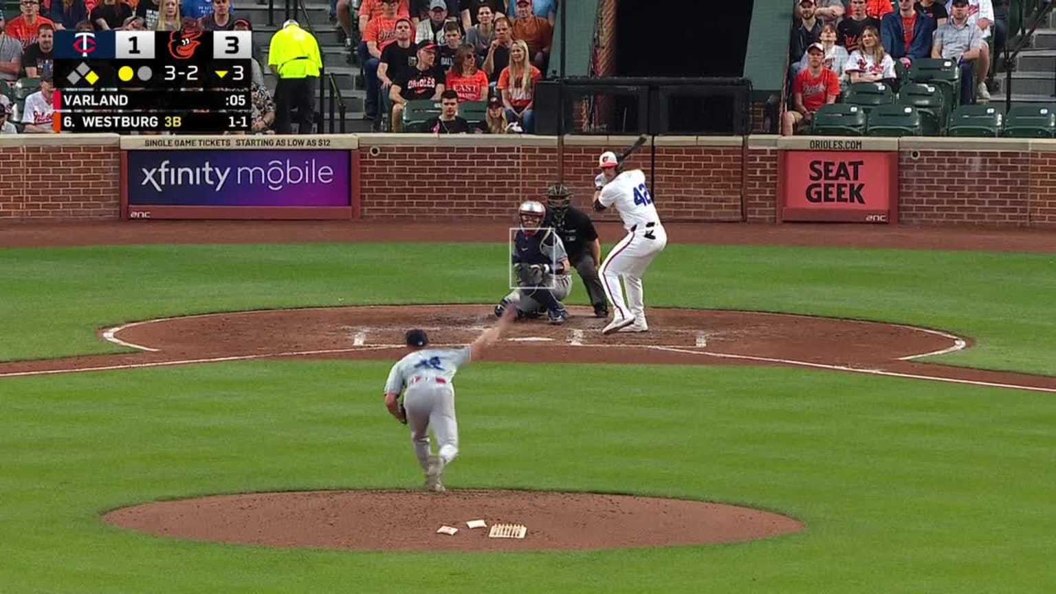 Jordan Westburg singles on a sharp line drive to center fielder Byron Buxton. Ryan Mountcastle ...