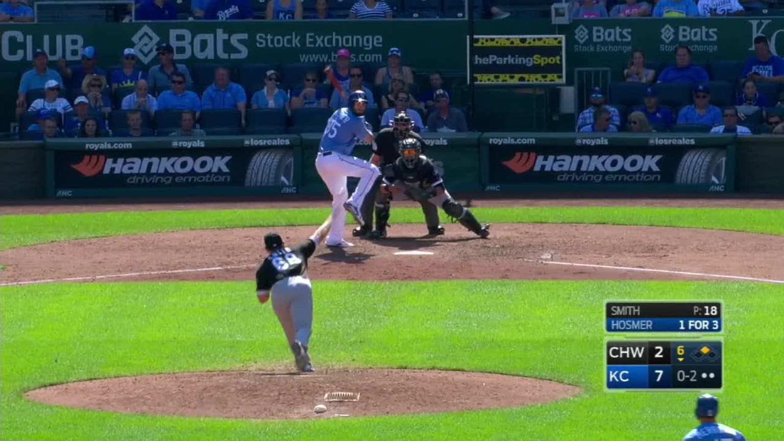 Eric Hosmer singles on a line drive to center fielder Adam Eaton. Whit ...