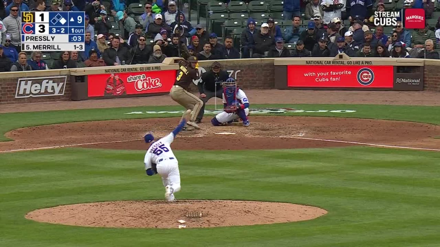 Jackson Merrill singles on a line drive to center fielder Pete Crow ...