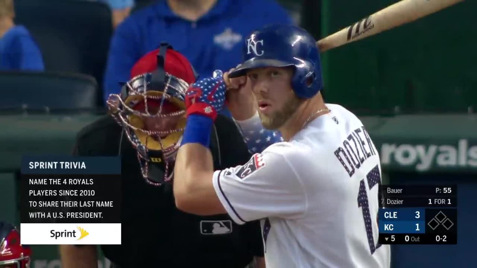 Hunter Dozier flies out to right fielder Tyler Naquin. | 07/04/2018 ...