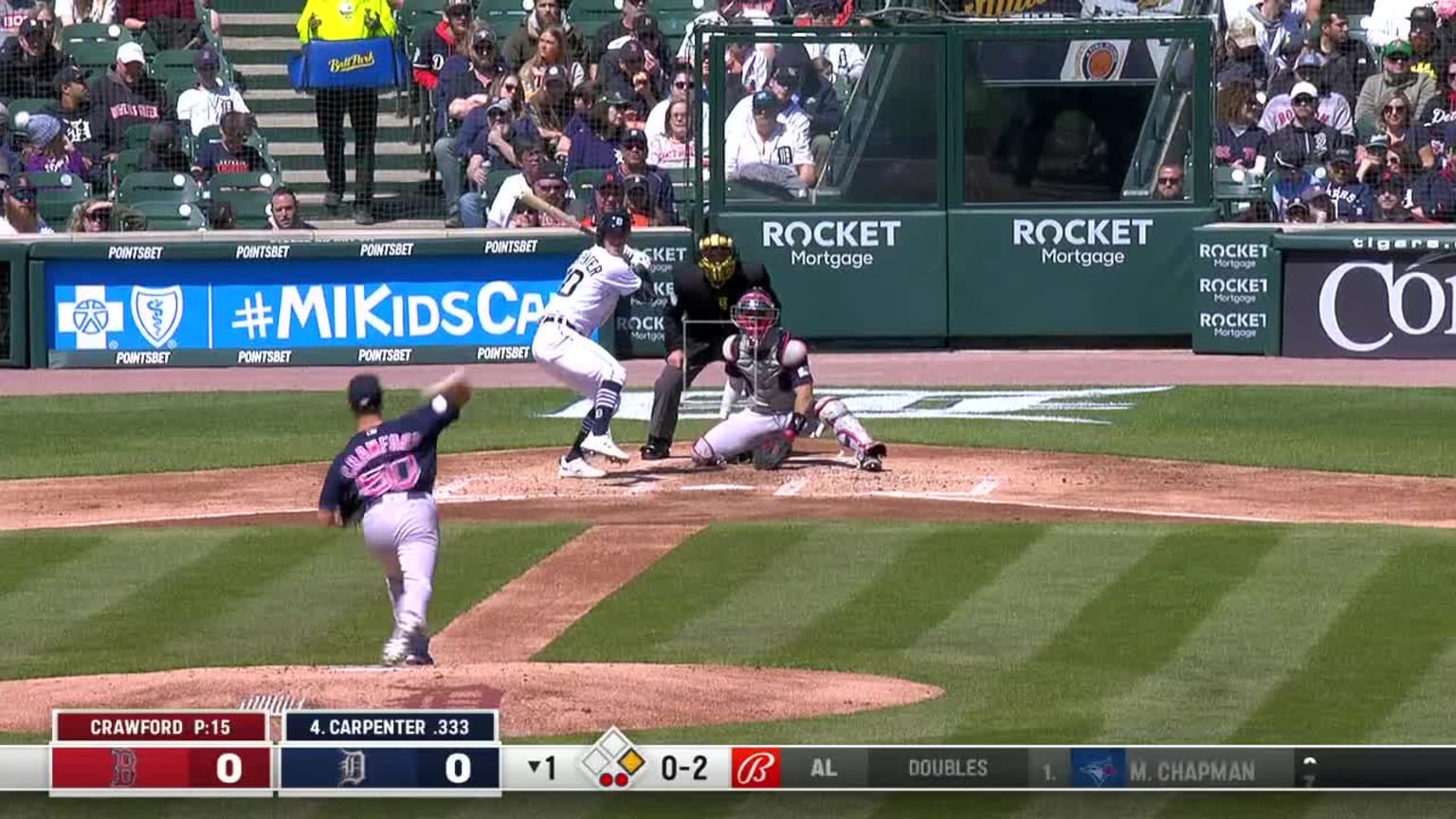 Kerry Carpenter strikes out swinging. Javier Baez to 2nd. Kerry Carpenter to 1st. Wild pitch by ...