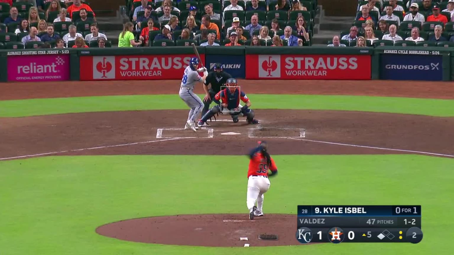 Kyle Isbel strikes out swinging, catcher Yainer Diaz to first baseman ...