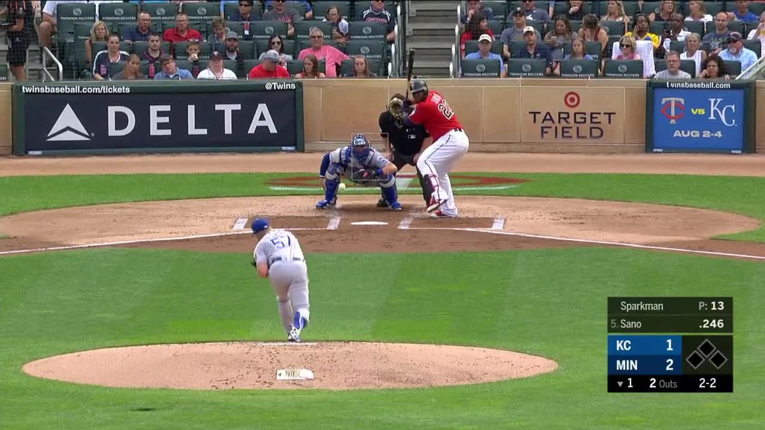 Glenn Sparkman Foul to Miguel Sano | 08/02/2019 | San Diego Padres