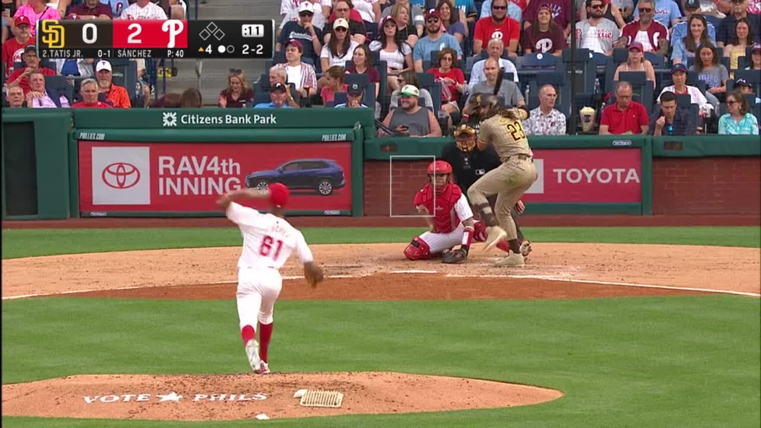 Fernando Tatis Jr. singles on a line drive to right fielder Nick ...