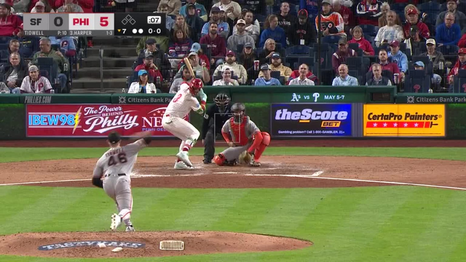 Bryce Harper singles on a line drive to center fielder Drew Gilbert ...