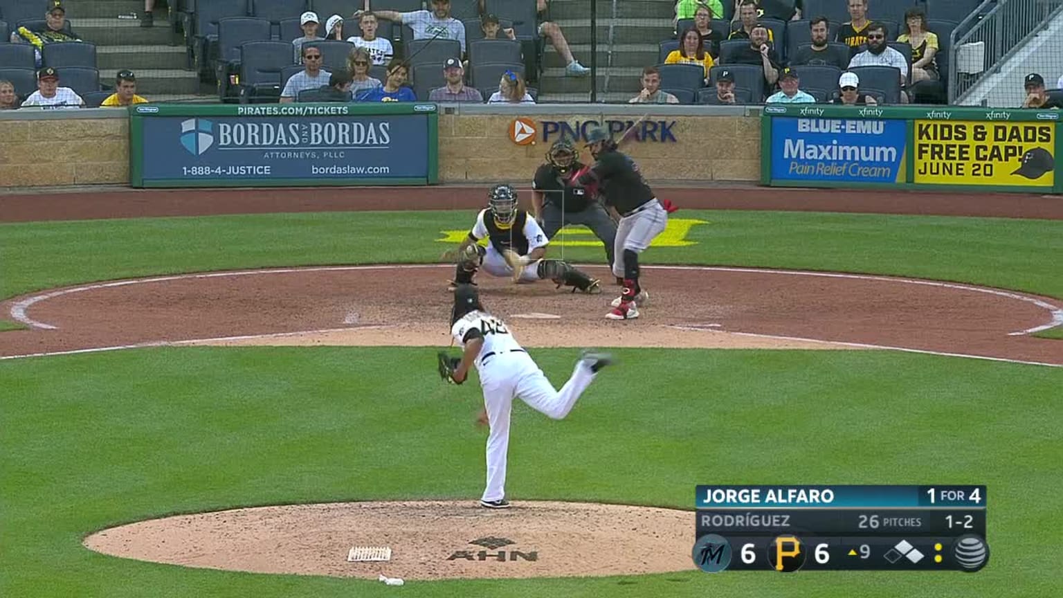 Jorge Alfaro strikes out swinging, catcher Jacob Stallings to first ...