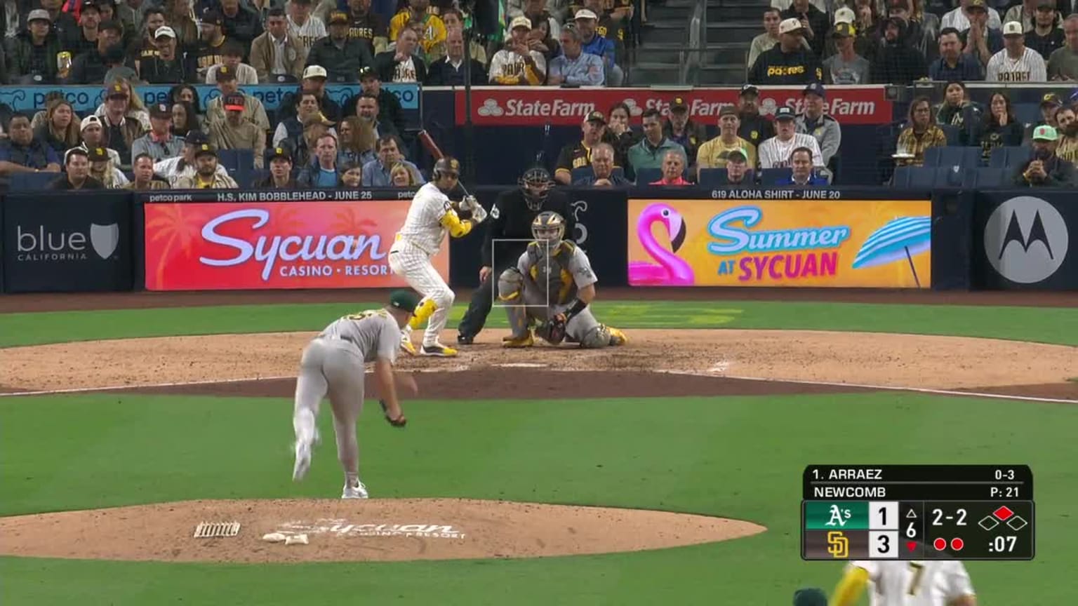 Luis Arraez grounds out softly, pitcher Sean Newcomb to first baseman ...