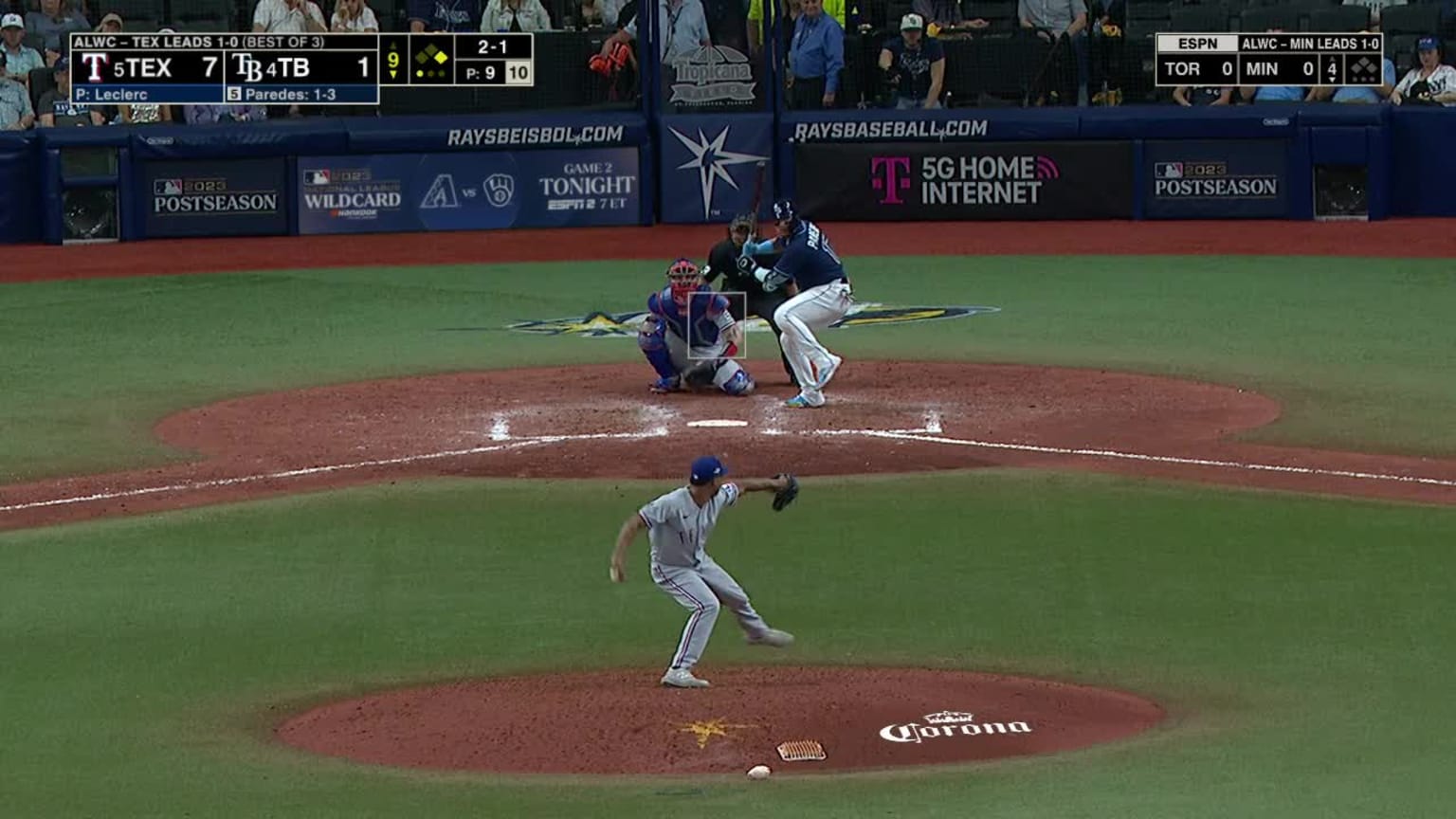 Isaac Paredes doubles (1) on a line drive to left fielder Evan Carter ...