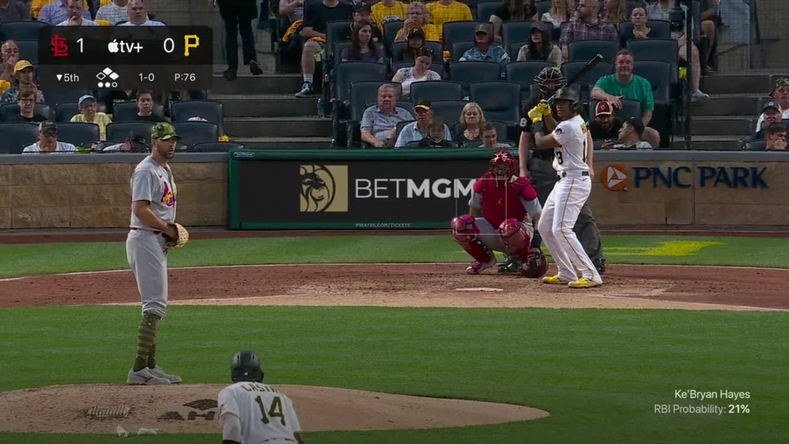 Rodolfo Castro caught stealing 3rd base, catcher Yadier Molina to third ...