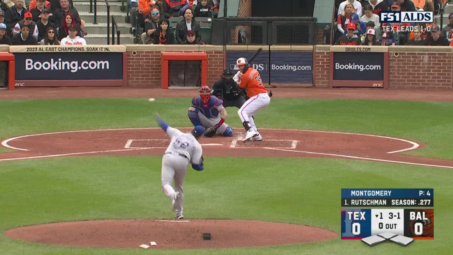 Adley Rutschman pops out to first baseman Nathaniel Lowe. | 10/08/2023 ...