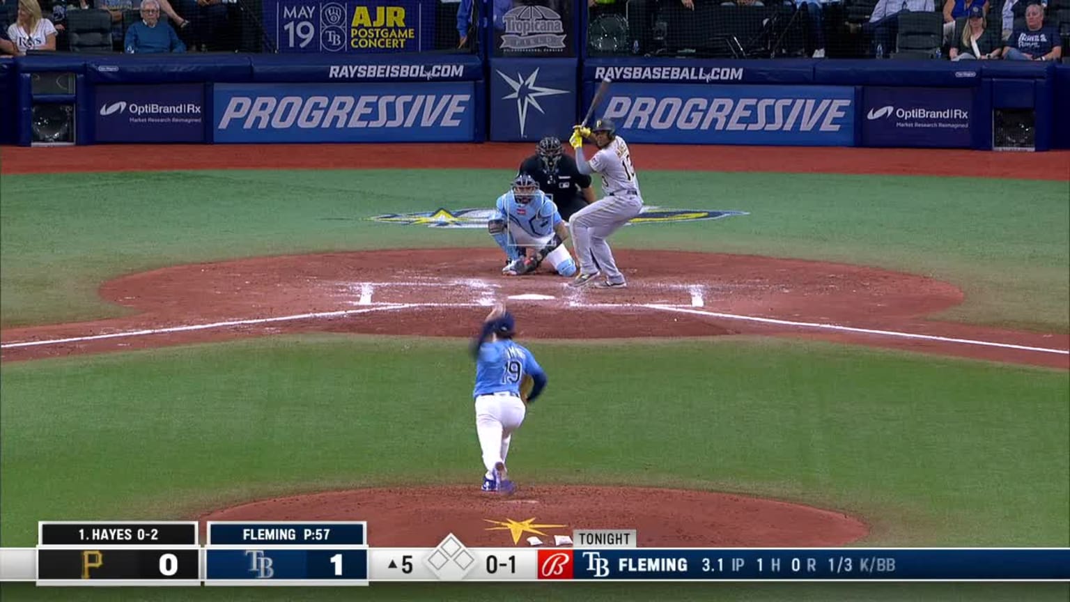 Ke'Bryan Hayes singles on a line drive to third baseman Isaac Paredes ...