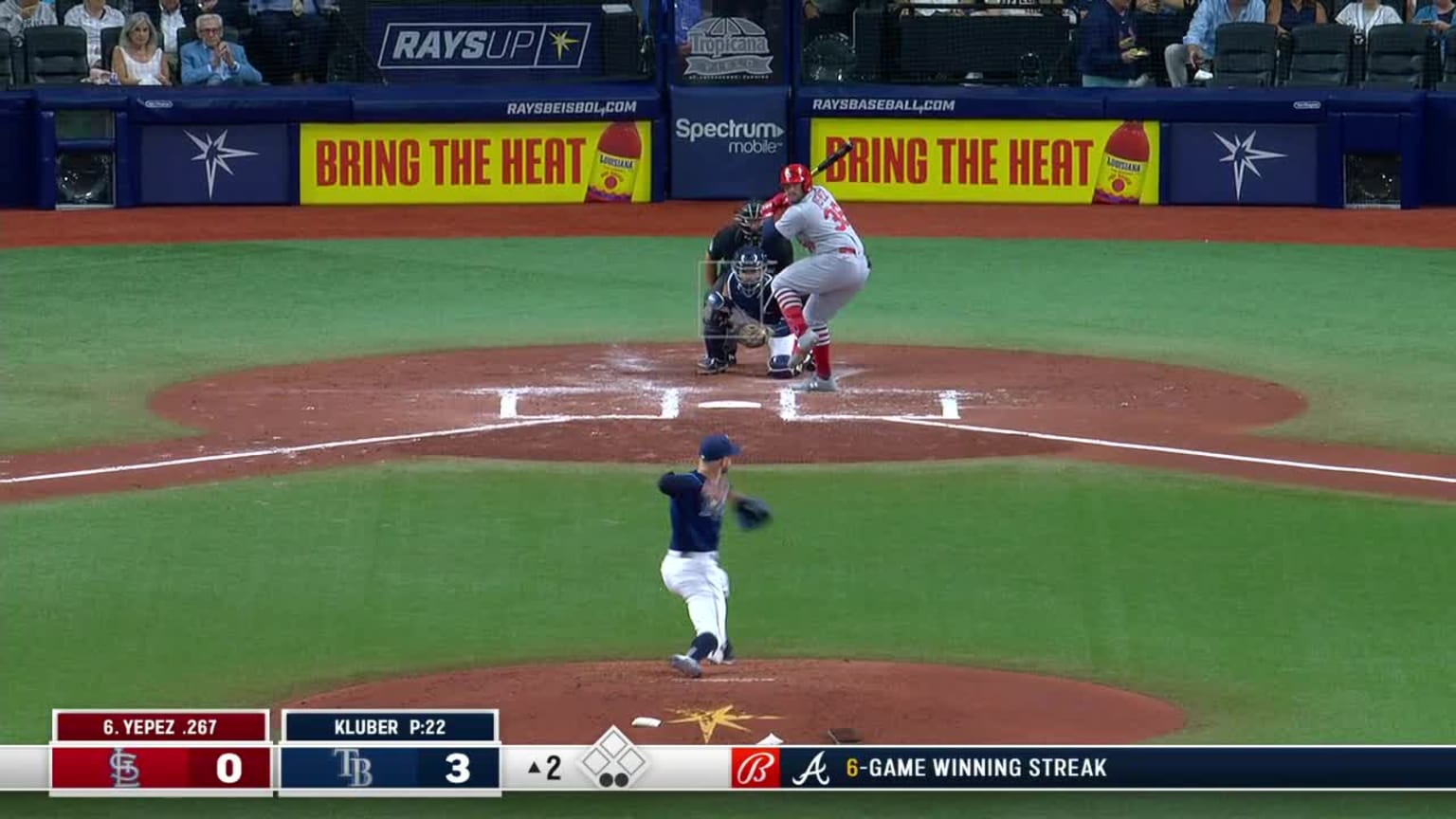 Juan Yepez singles on a sharp line drive to center fielder Kevin ...