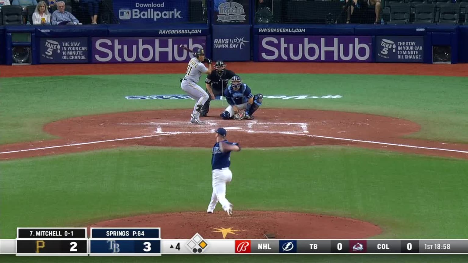 Cal Mitchell singles on a line drive to right fielder Josh Lowe. Oneil ...