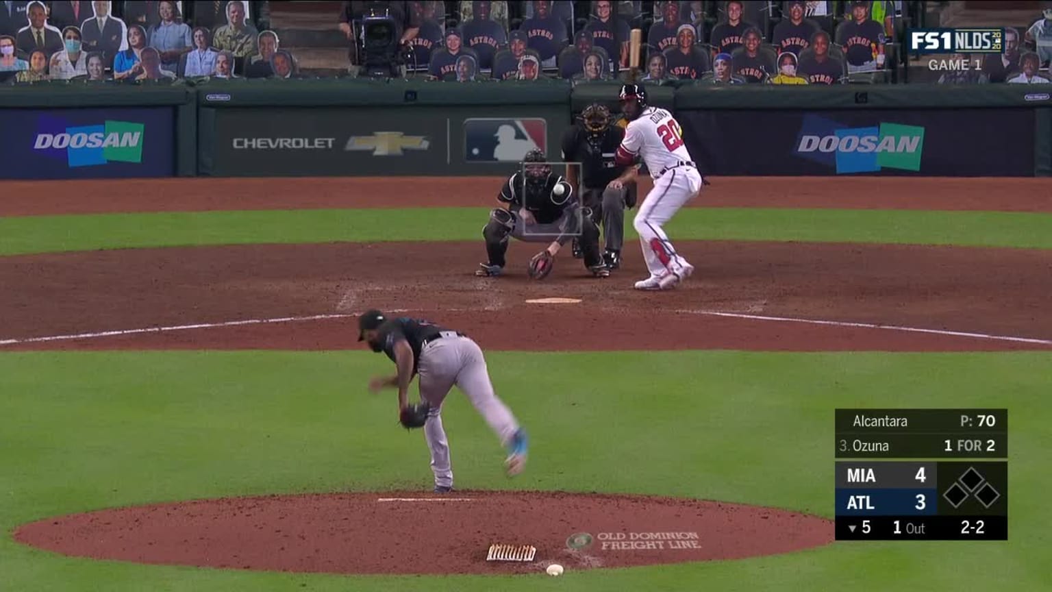 Sandy Alcantara Foul to Marcell Ozuna | 10/06/2020 | Houston Astros