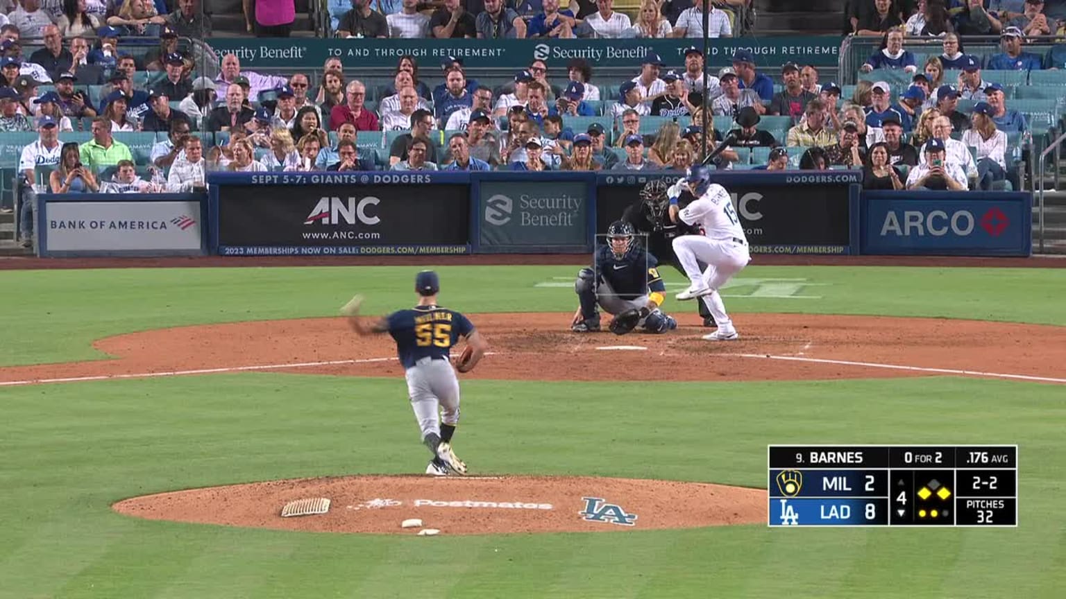 Austin Barnes singles on a line drive to right fielder Hunter Renfroe ...