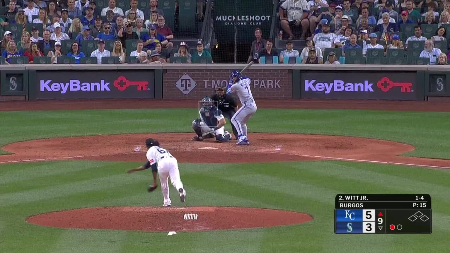 Bobby Witt Jr. doubles (30) on a sharp line drive to center fielder ...