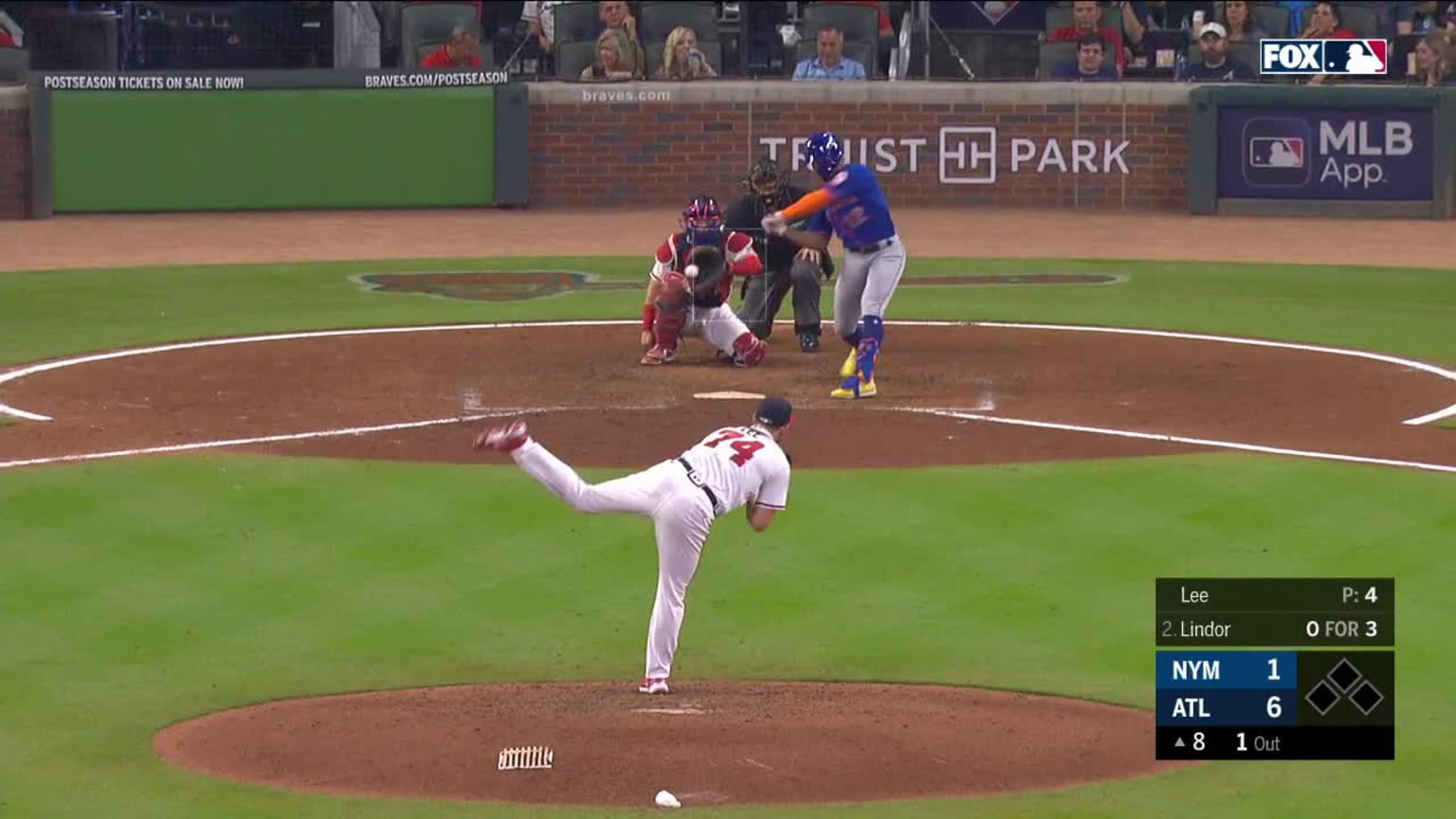 Dylan Lee Foul to Francisco Lindor | 10/02/2021 | Atlanta Braves