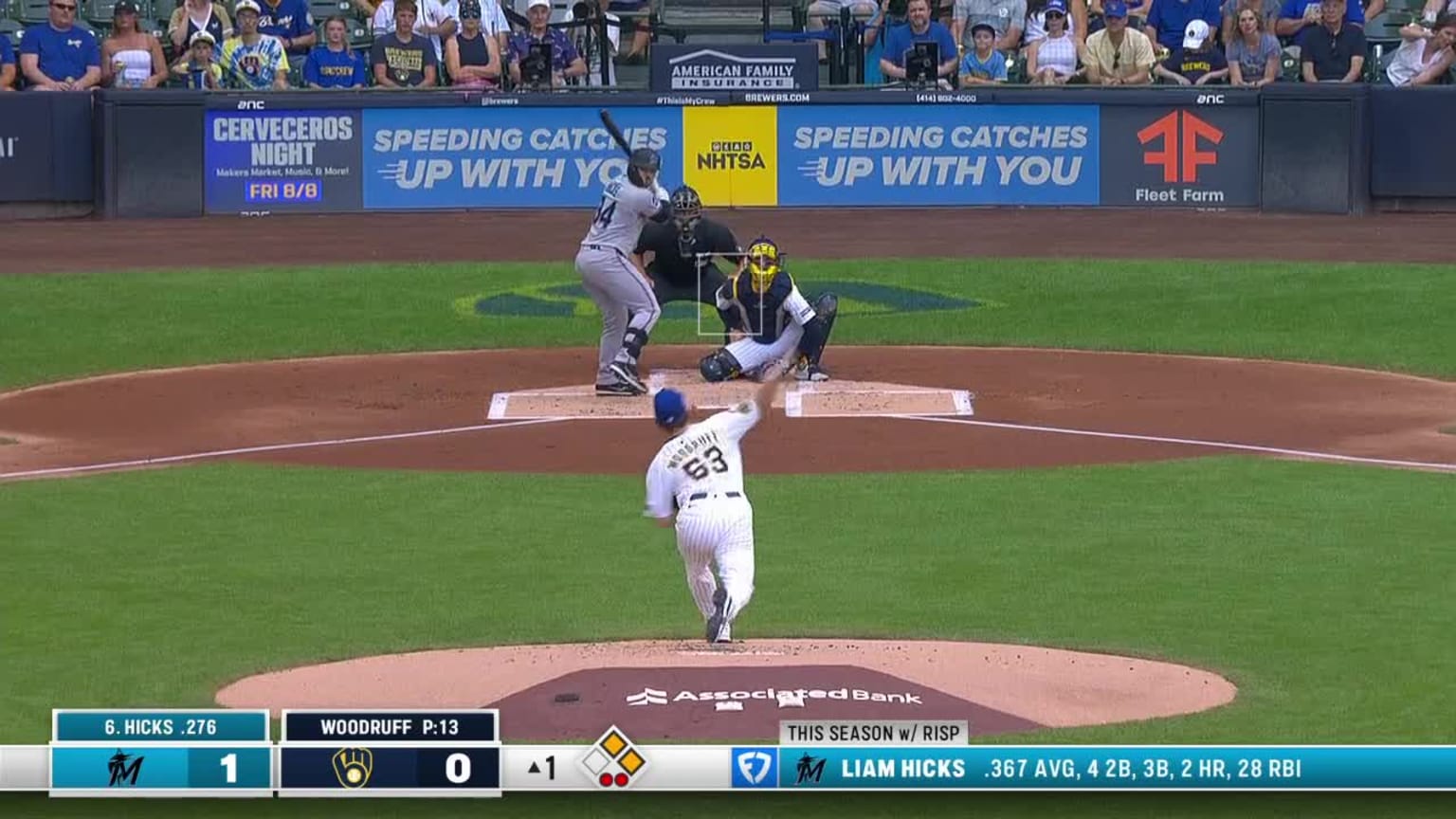 Liam Hicks flies out to third baseman Caleb Durbin in foul territory ...