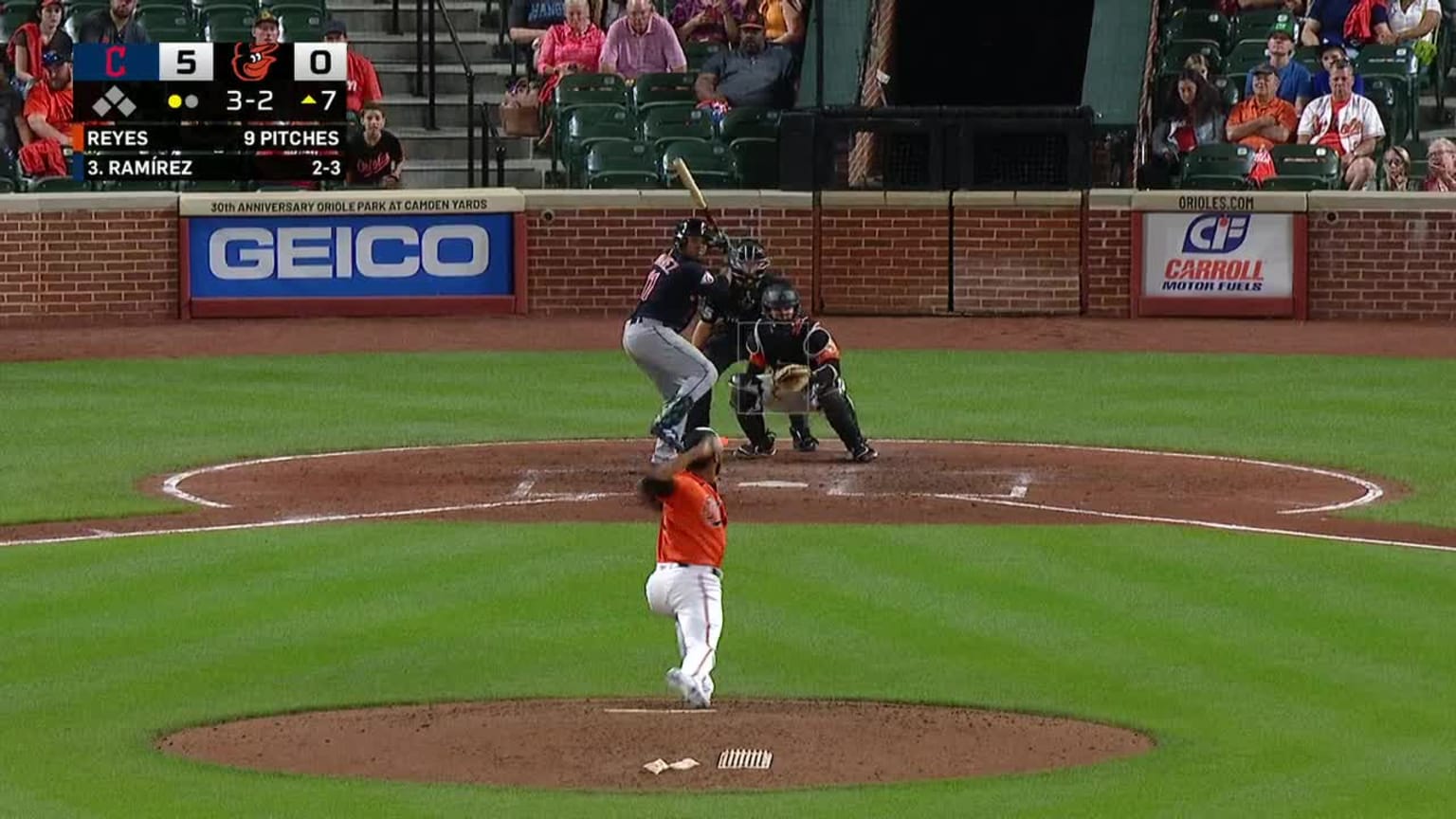 Jose Ramirez lines out to third baseman Tyler Nevin. | 06/03/2022 ...