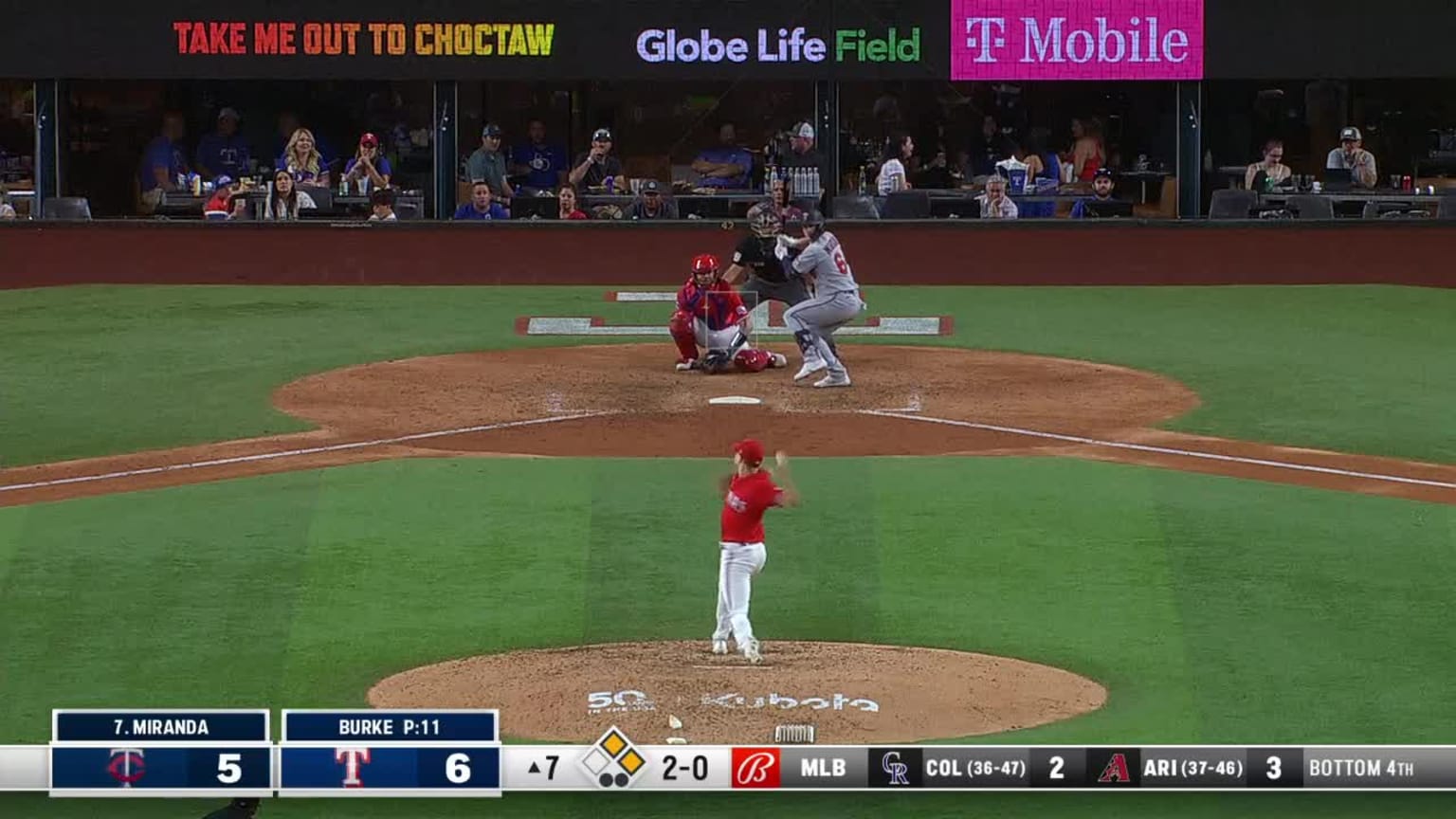 Jose Miranda flies out to left fielder Kole Calhoun. | 07/08/2022 | MLB.com