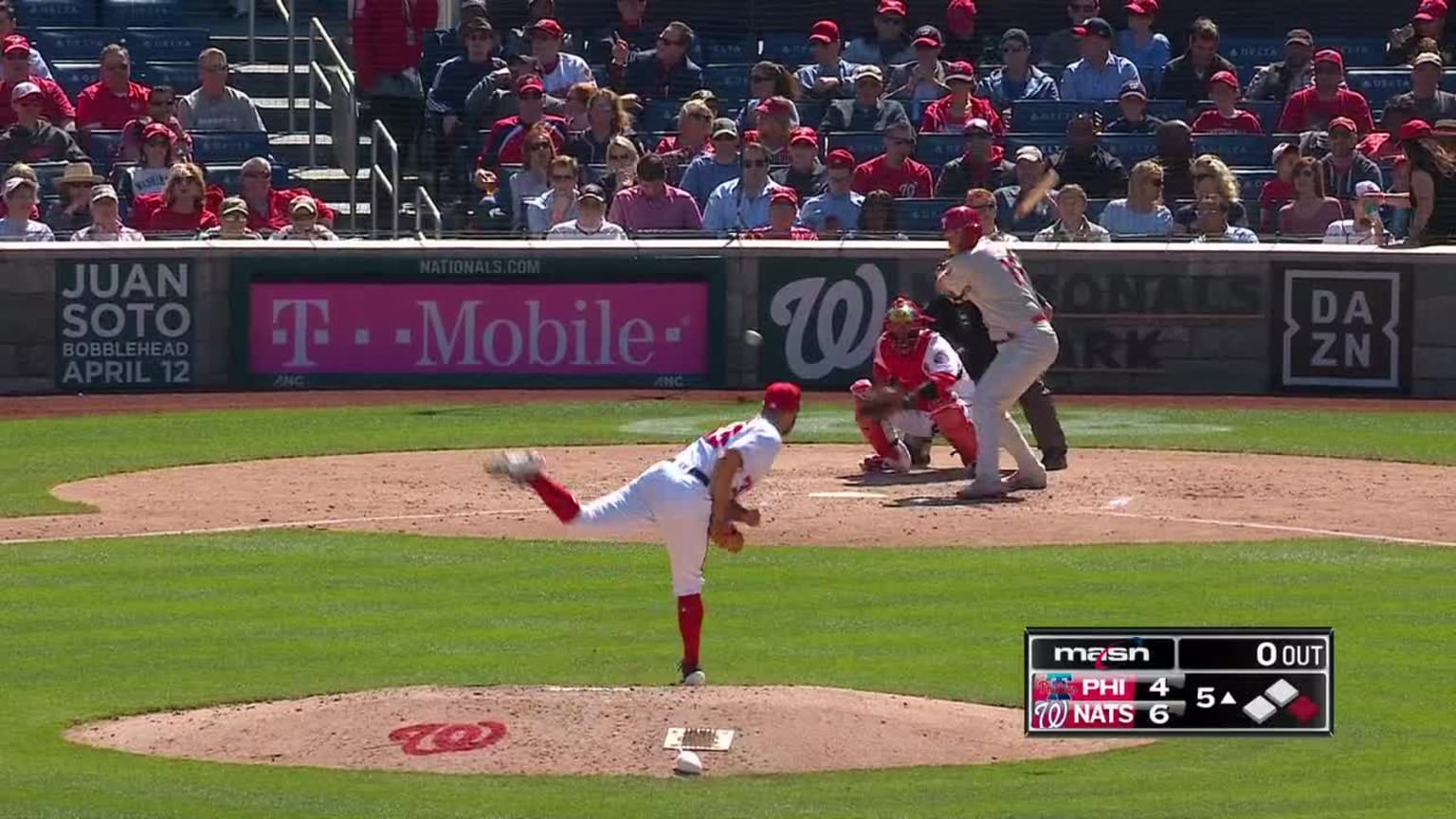Rhys Hoskins flies out to center fielder Victor Robles. | 04/03/2019 ...