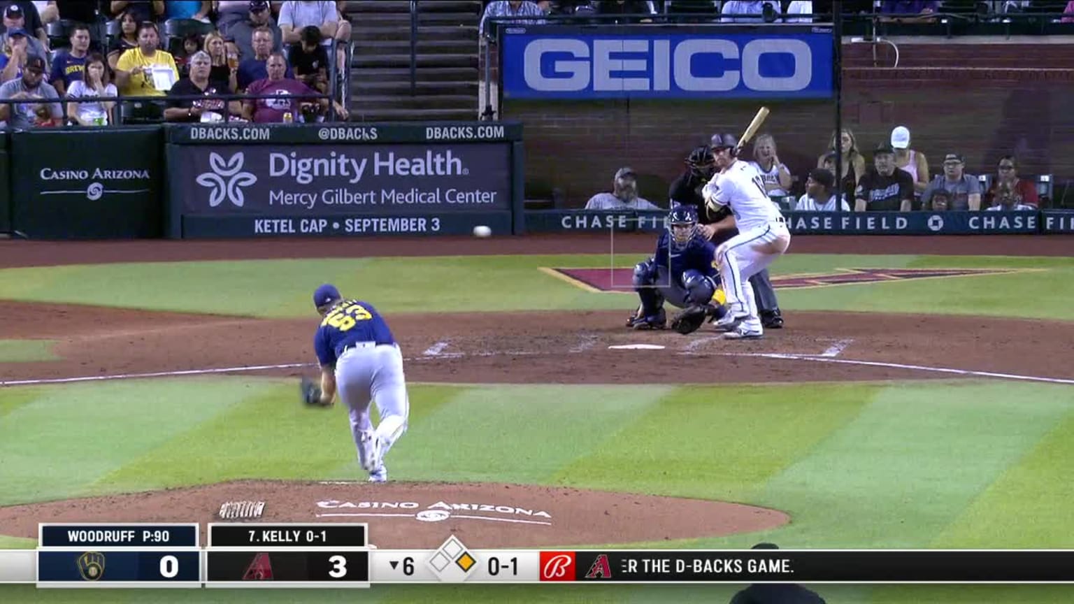 Carson Kelly singles on a line drive to left fielder Tyrone Taylor ...