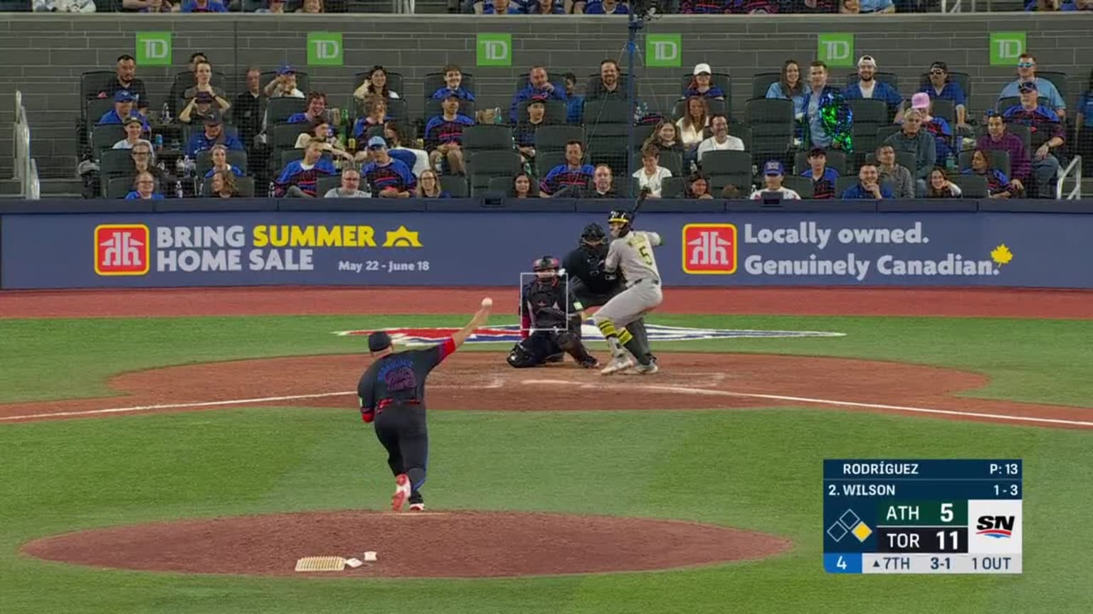 Jacob Wilson grounds into a double play, third baseman Addison Barger to second baseman Ernie ...