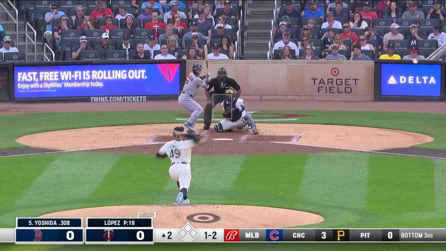 Masataka Yoshida pops out to third baseman Kyle Farmer in foul ...
