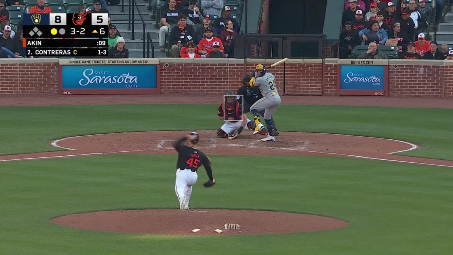 William Contreras singles on a ground ball to first baseman Ryan Mountcastle. | 04/13/2024 | MLB.com