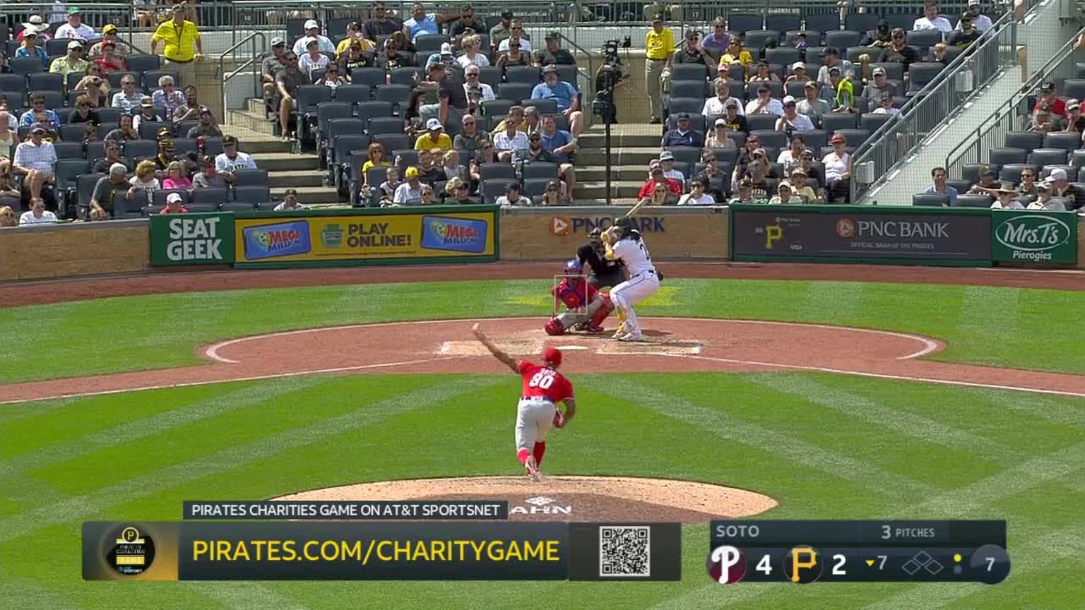 Connor Joe reaches on a fielding error by shortstop Trea Turner. | 07 ...