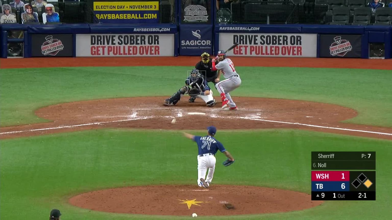 Jake Noll singles on a sharp line drive to center fielder Kevin ...