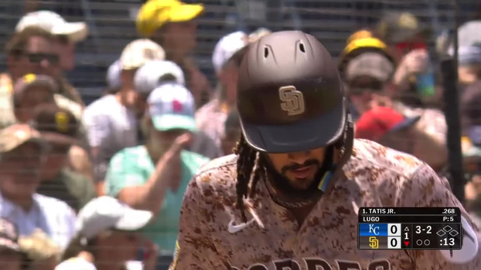 Fernando Tatis Jr. singles on a sharp line drive to right fielder Jac ...