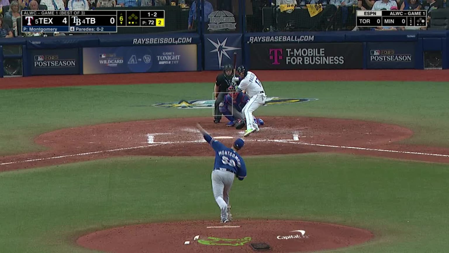 Isaac Paredes singles on a line drive to left fielder Evan Carter ...