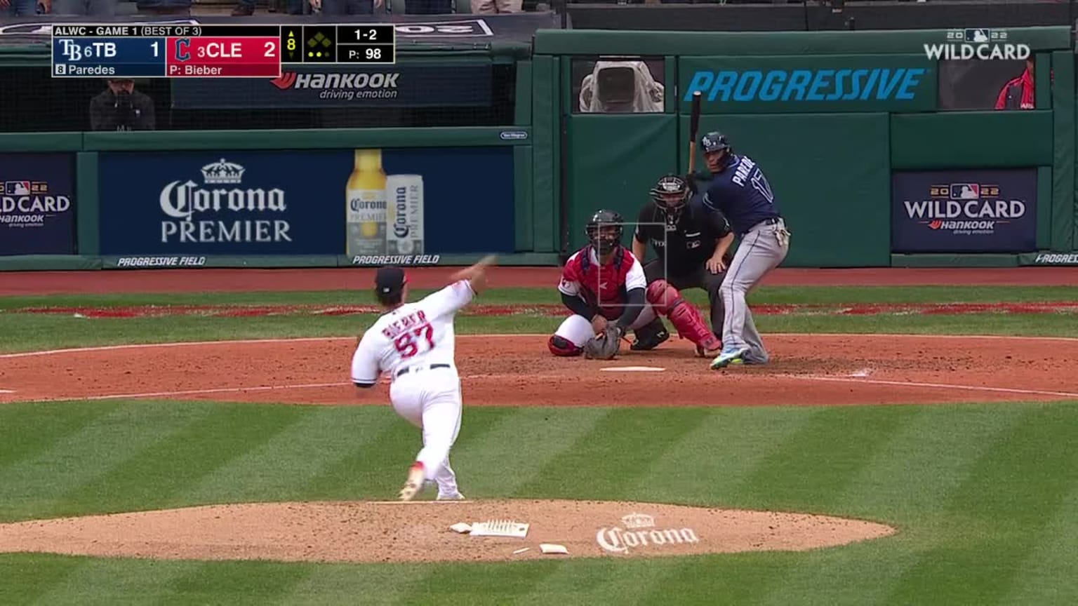 Isaac Paredes singles on a ground ball to left fielder Steven Kwan ...