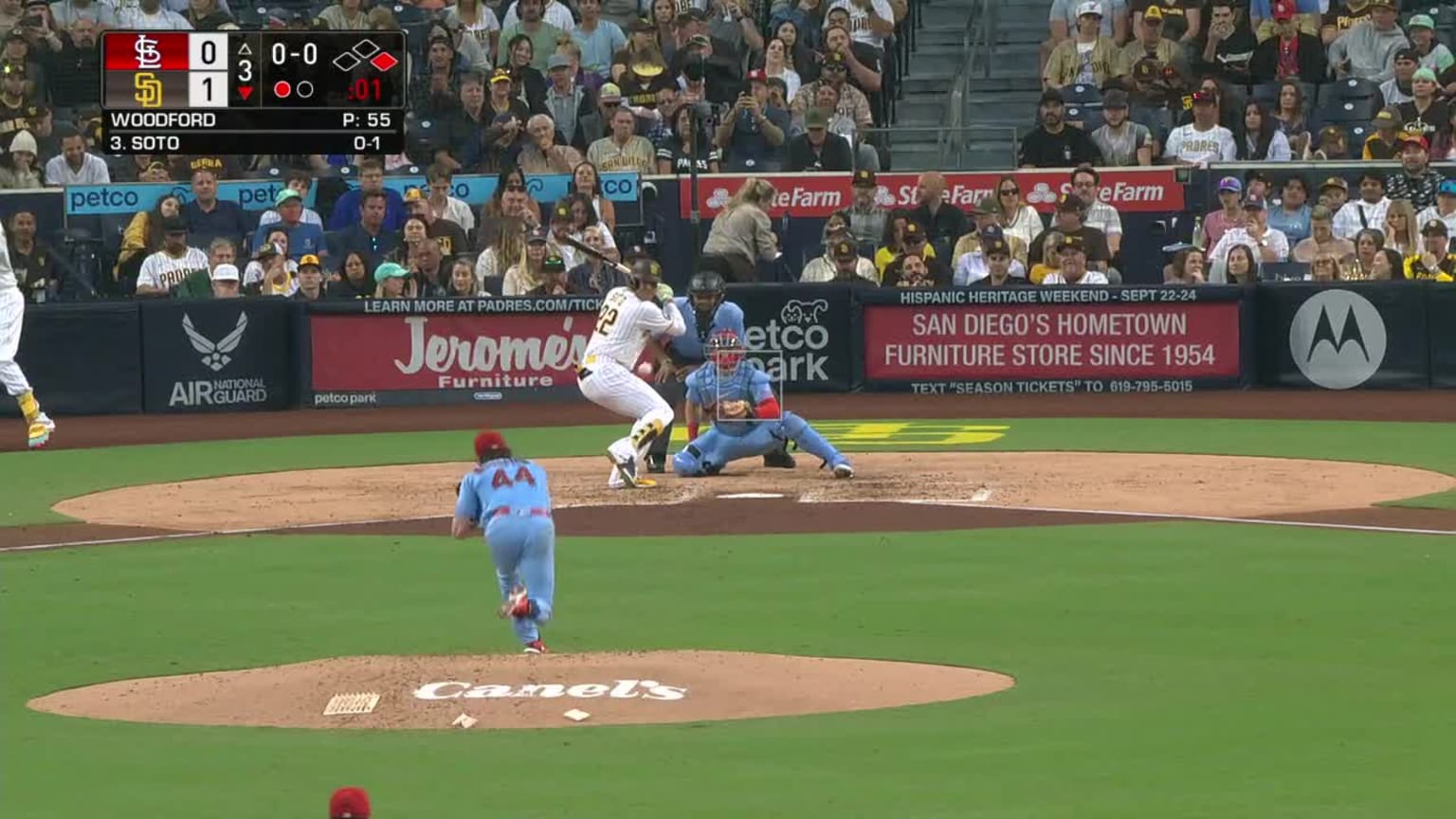Juan Soto singles on a line drive to right fielder Jordan Walker ...