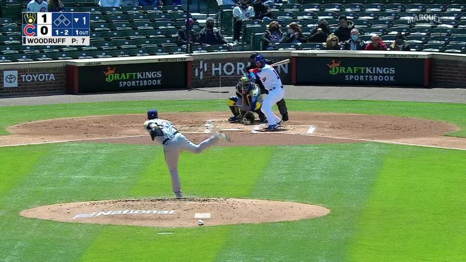Brandon Woodruff Ball to David Bote | 04/25/2021 | Texas Rangers
