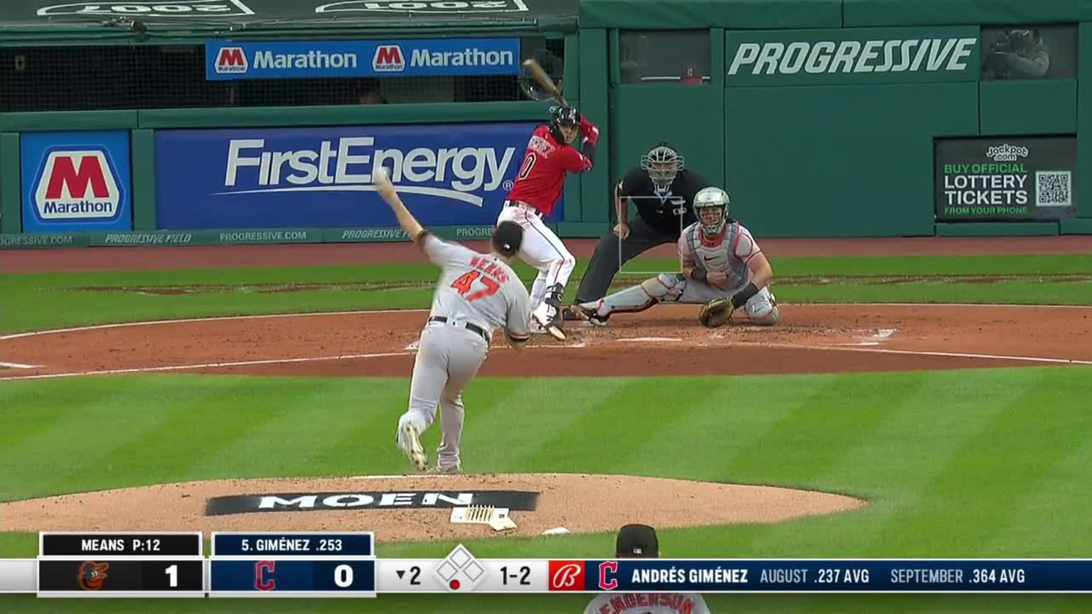 Andres Gimenez lines out to left fielder Aaron Hicks. | 09/23/2023 ...