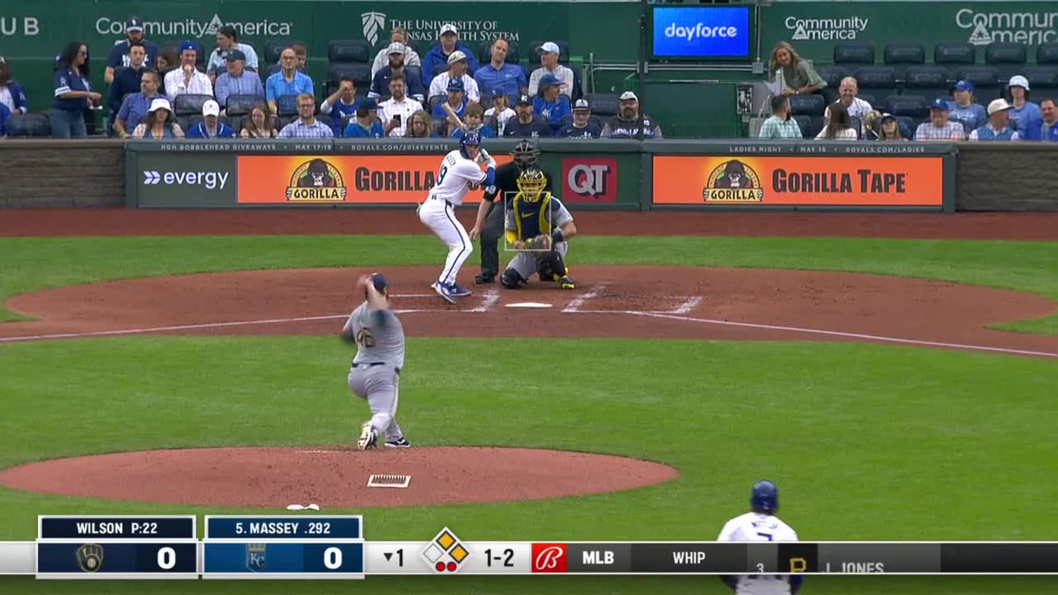 Michael Massey grounds out, second baseman Joey Ortiz to first baseman ...