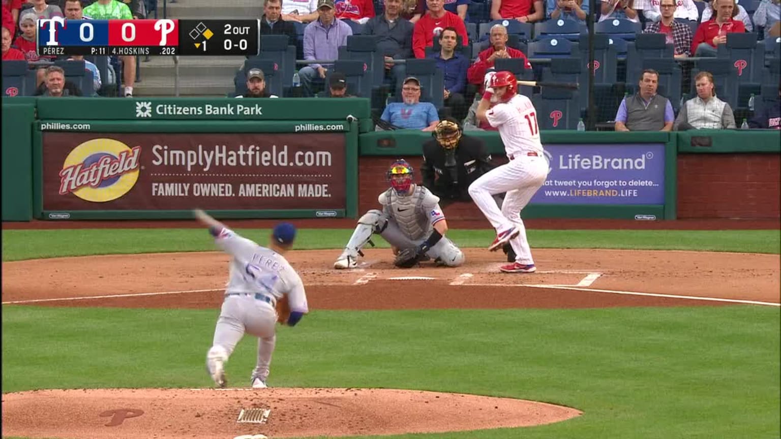 Martin Perez Called Strike to Rhys Hoskins | 05/04/2022 | Philadelphia ...