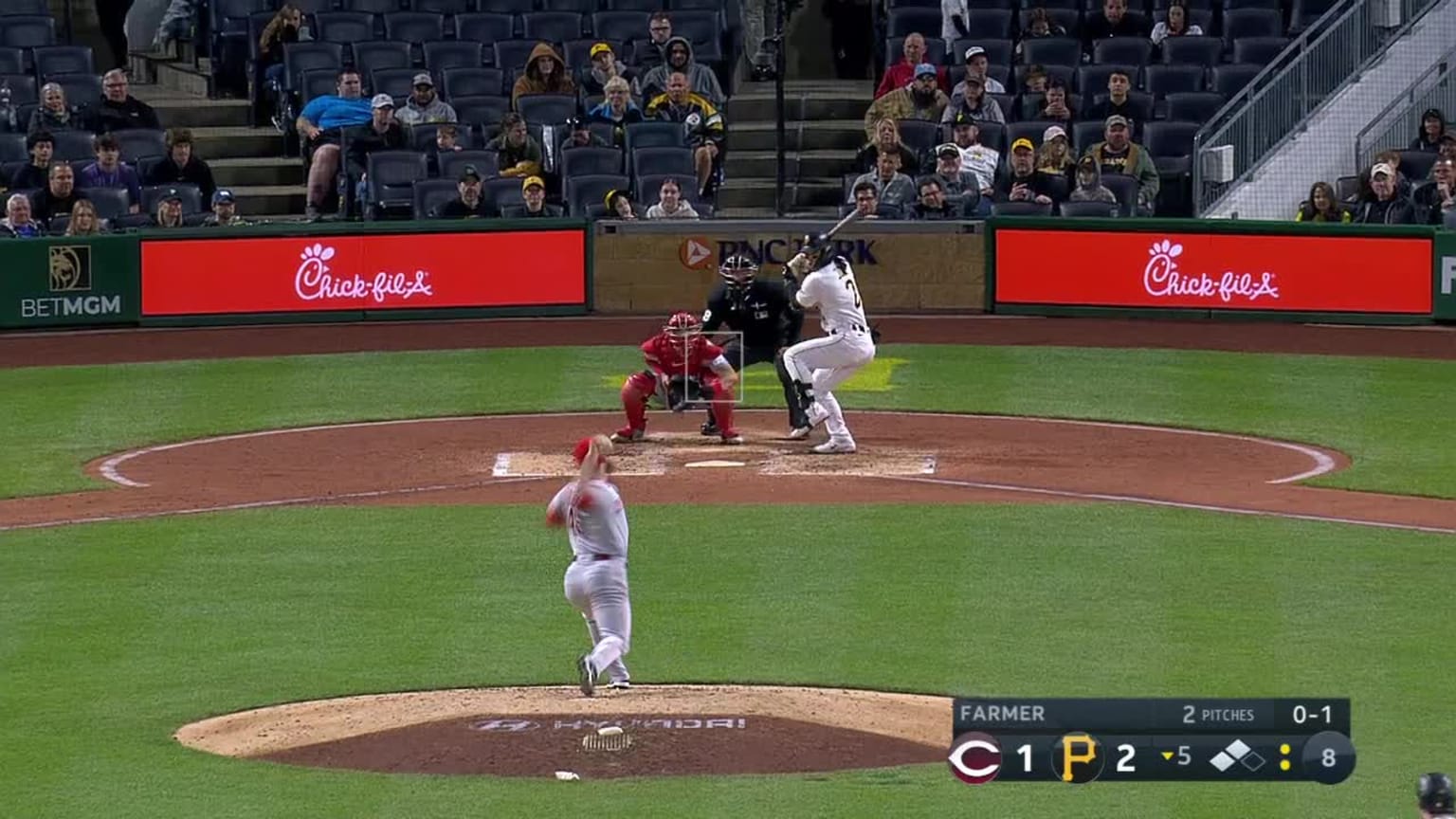 Connor Joe flies out to left fielder Stuart Fairchild. | 04/22/2023 ...