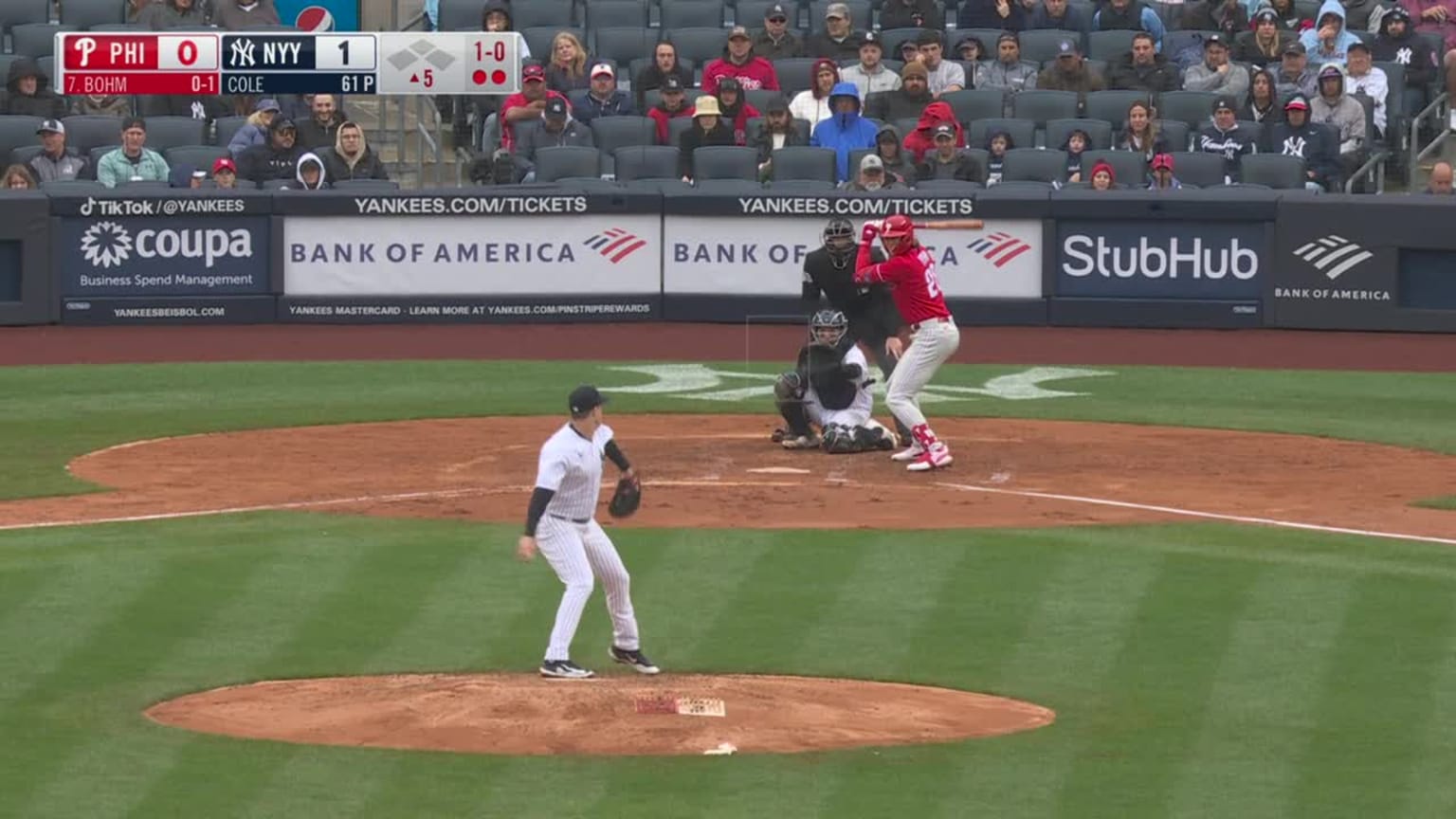 Gerrit Cole Called Strike to Alec Bohm | 04/05/2023 | MLB.com