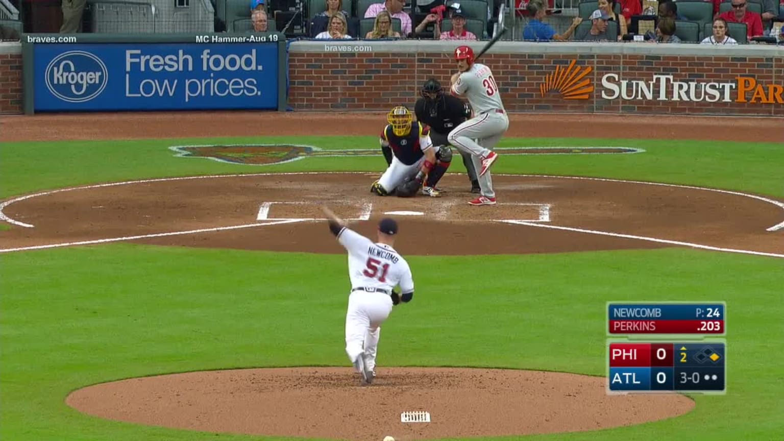 Cameron Perkins walks. Nick Williams to 2nd. | 08/09/2017 | MLB.com