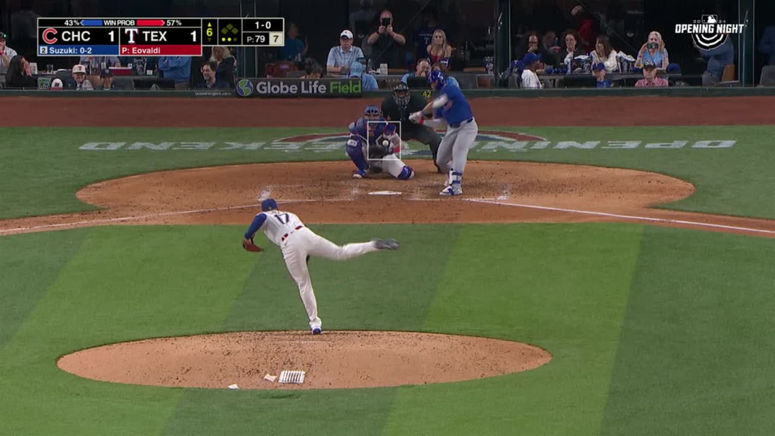 Seiya Suzuki doubles (1) on a ground ball to left fielder Evan Carter ...