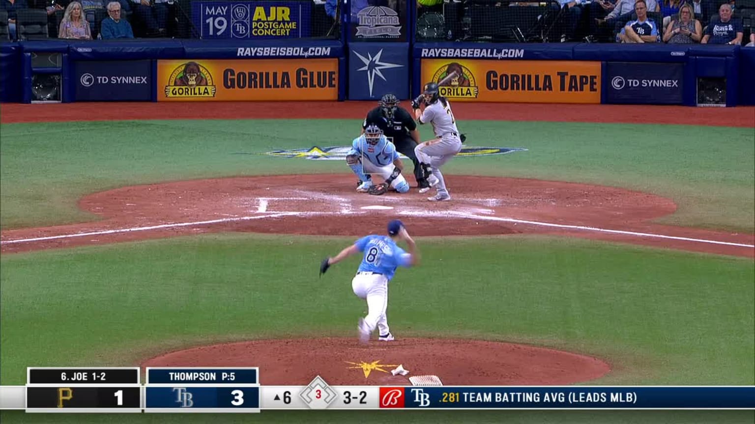 Connor Joe doubles (9) on a ground ball to left fielder Randy Arozarena ...