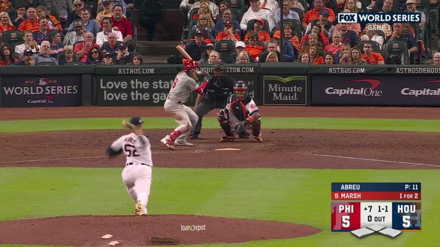 Brandon Marsh flies out to right fielder Kyle Tucker. | 10/28/2022 ...