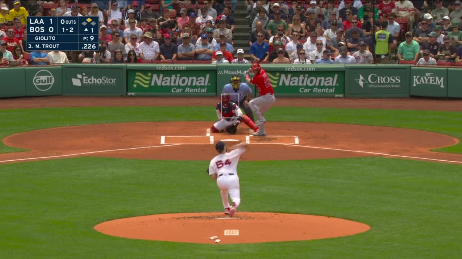 Mike Trout singles on a sharp line drive to left fielder Jarren Duran ...