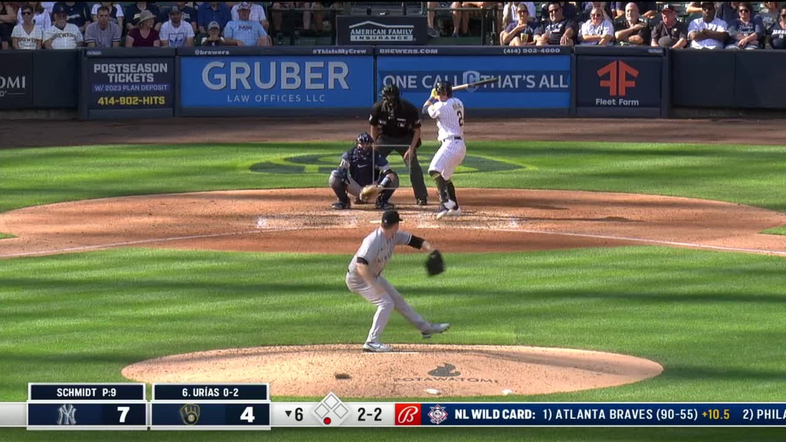 Luis Urias flies out to center fielder Aaron Judge. | 09/18/2022 | MLB.com