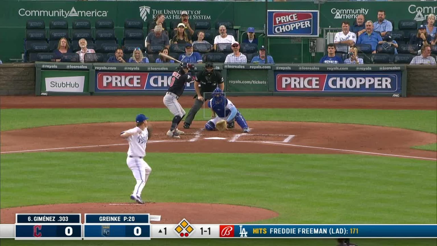 Andres Gimenez lines out to left fielder Kyle Isbel. | 09/07/2022 | MLB.com